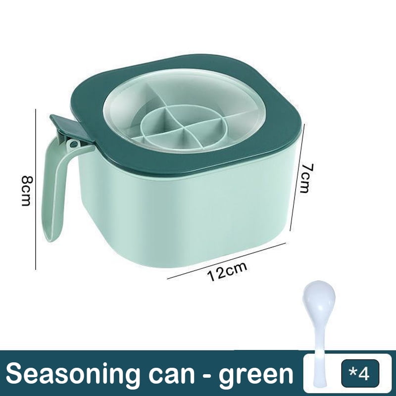4 In 1 Seasoning Box with Spoon Spice Jar Multi Compartment Salt Pepper ...