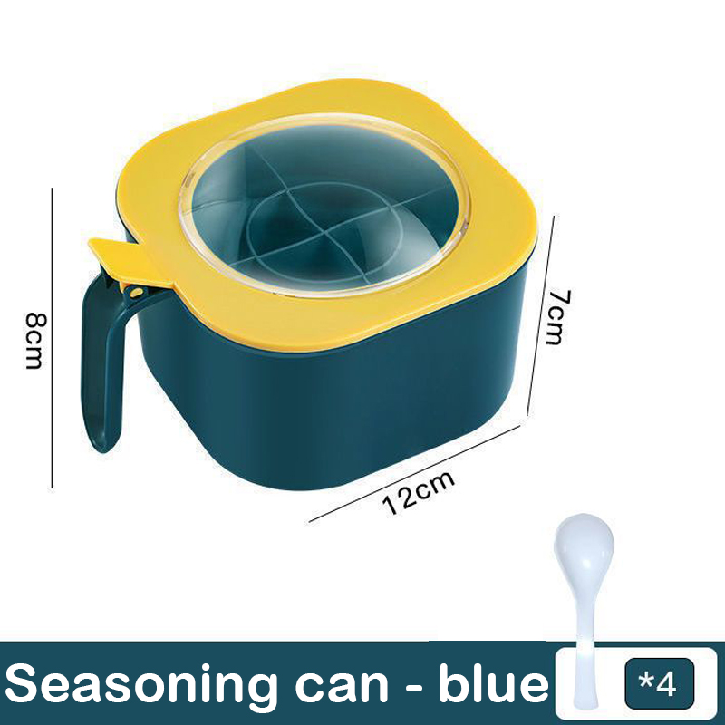 4 In 1 Seasoning Box with Spoon Spice Jar Multi Compartment Salt Pepper ...