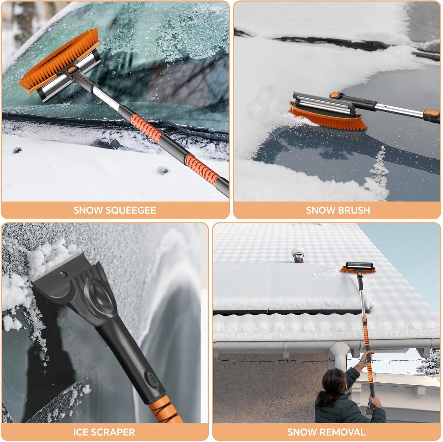 4-In-1 Snow Brush and Ice Scrapers for Car Windshield 55'' Extendable ...