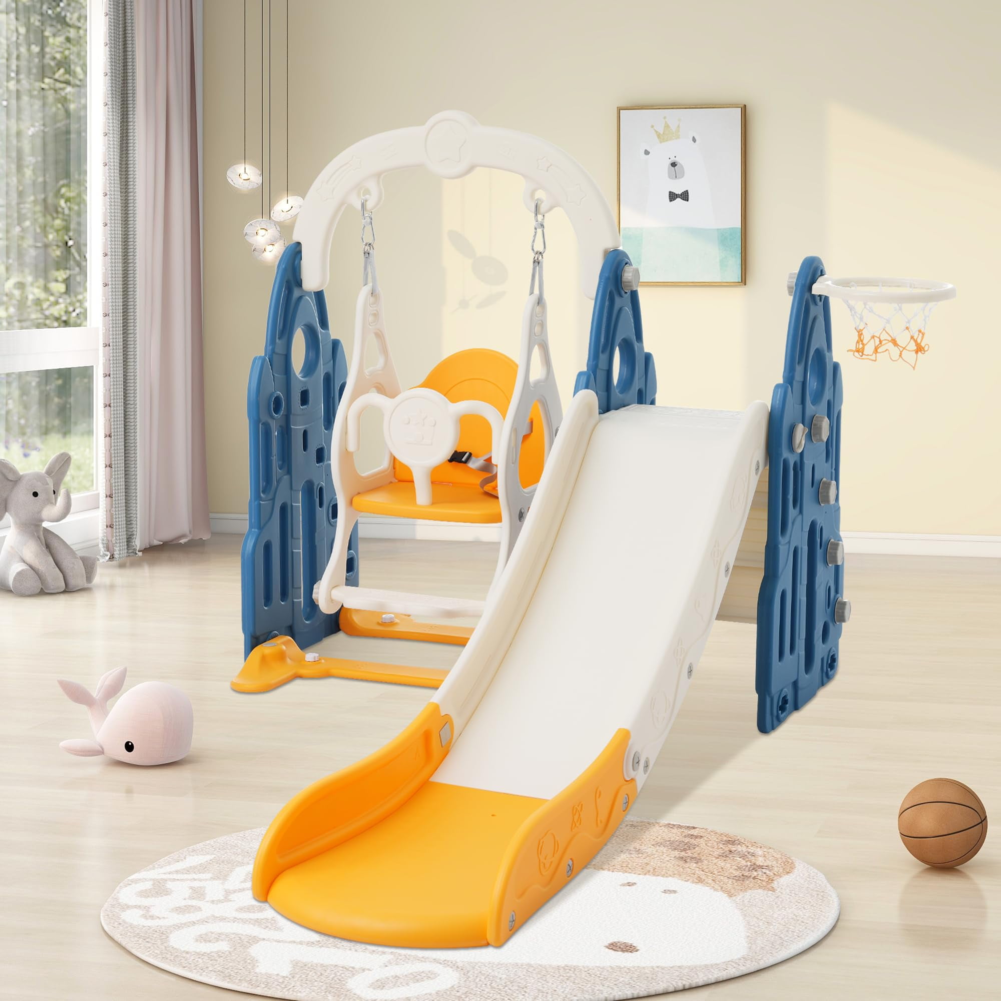 4 In 1 Toddler Slide and Swing Set Kids Freestanding Climber Slide ...