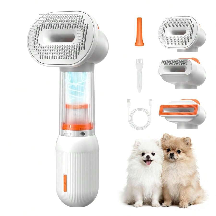 4-In-1 Vacuum Dog Brush For Shedding | Self-Cleaning Slicker Brush ...