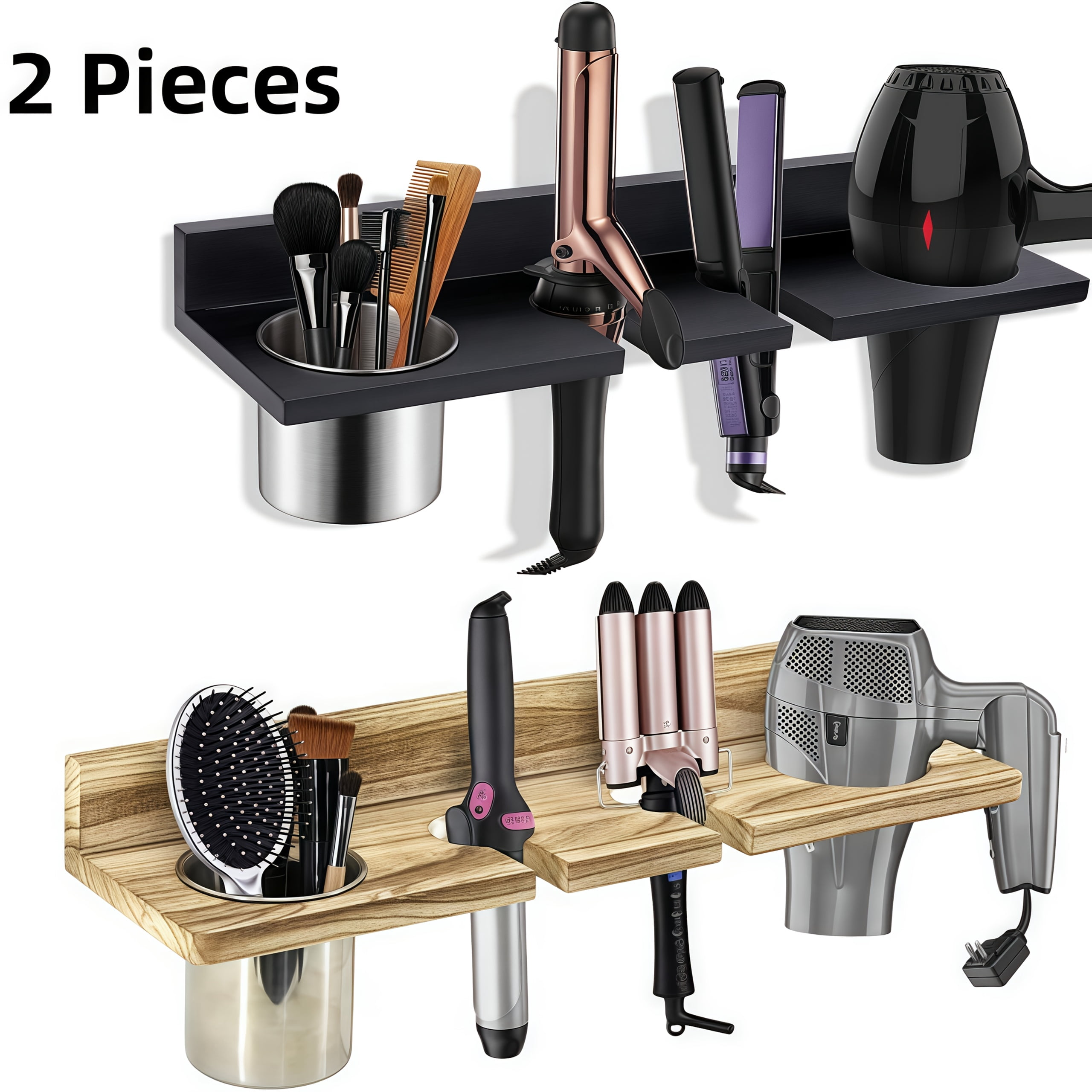 4-In-1 Wall-Mounted Organizer for Hair Tools - Made of Durable Pine ...