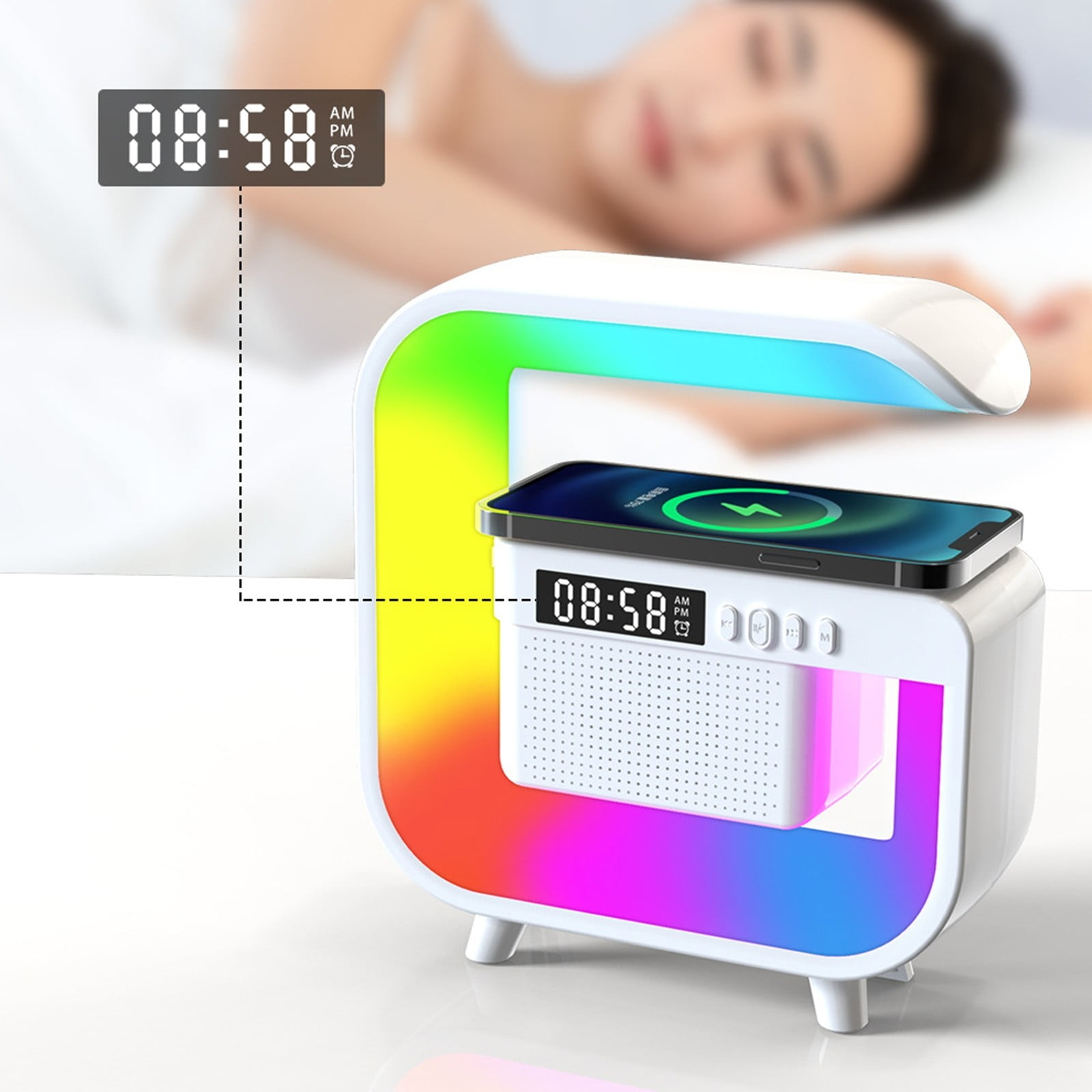 4 In 1 Wireless Charger Speaker Color Changing Speaker Night Light With ...