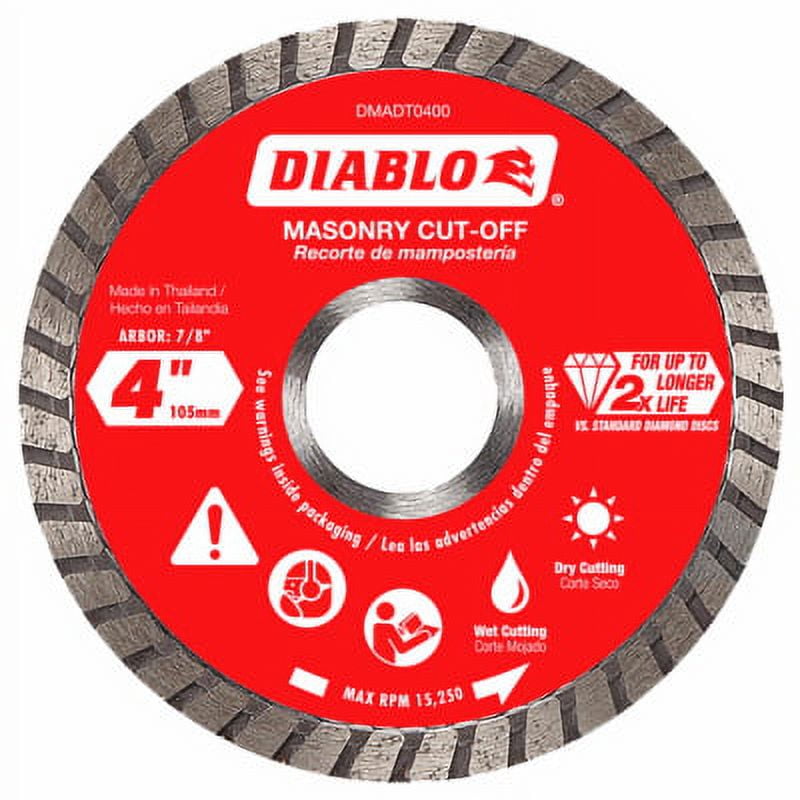4 In. Diamond Turbo Cut-Off Discs For Masonry. Diablo's Diamond Turbo ...