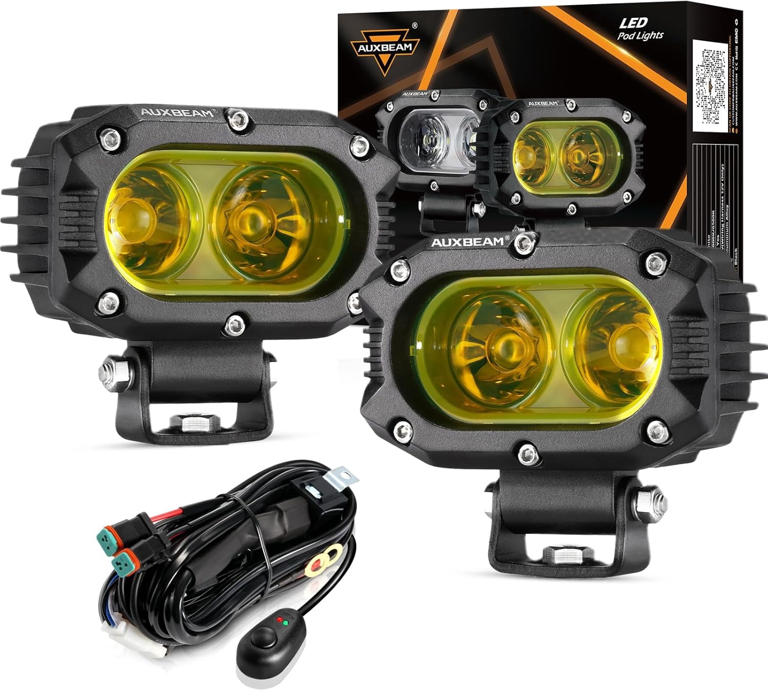 4 Inc LED Amber Pod Ligt, 60W Driving Yellow Flood Beam Square Pod Fog ...