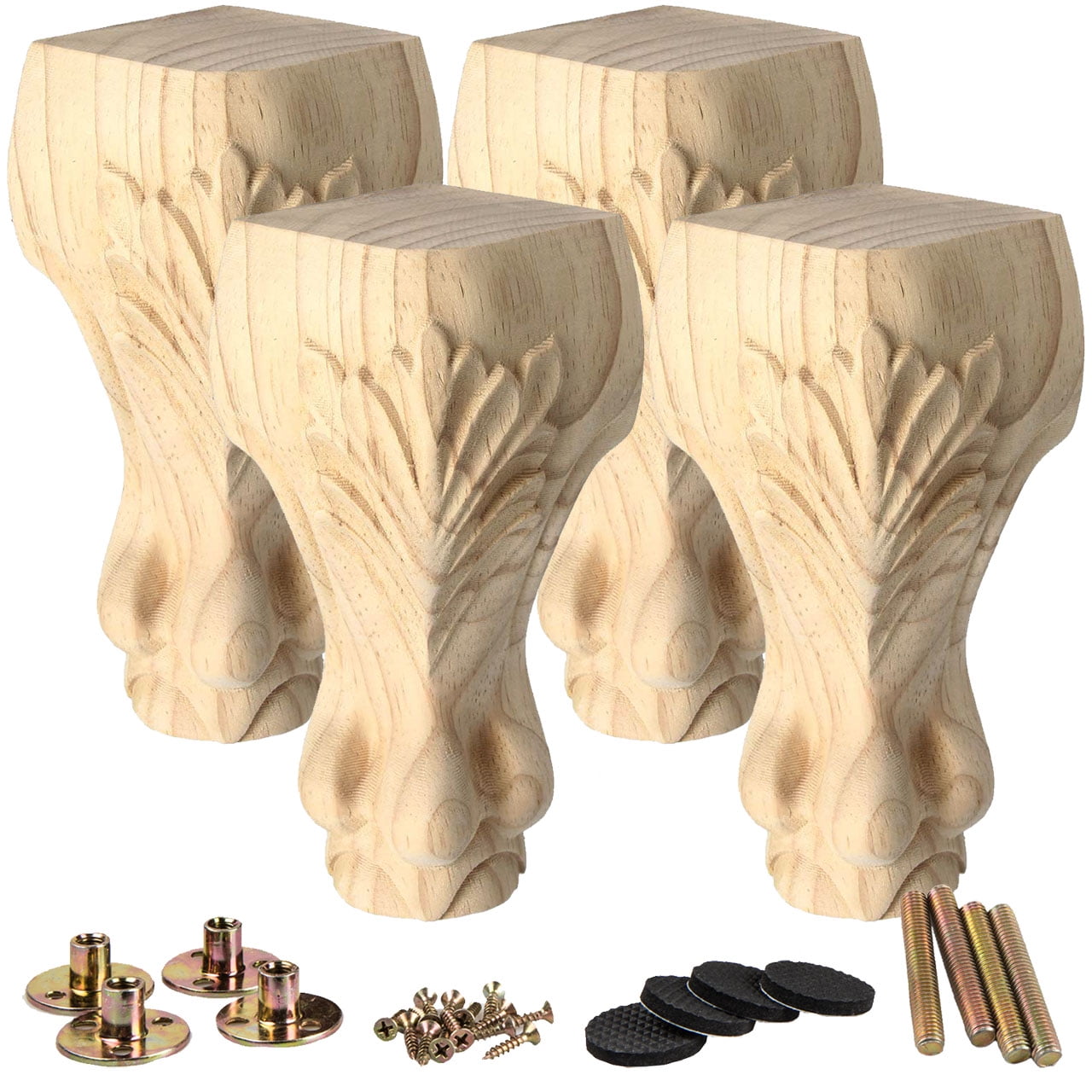 4 Inch / 10 cm Wooden Furniture Legs, LAVANE Set of 4 European Style ...