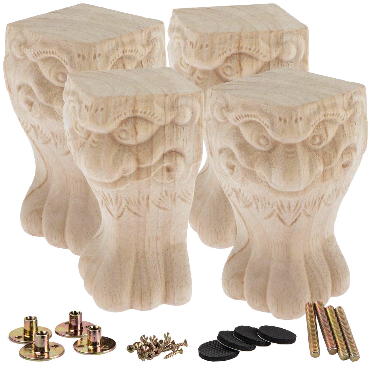 4 Inch / 10 cm Wooden Furniture Legs, LAVANE Set of 4 European Style ...