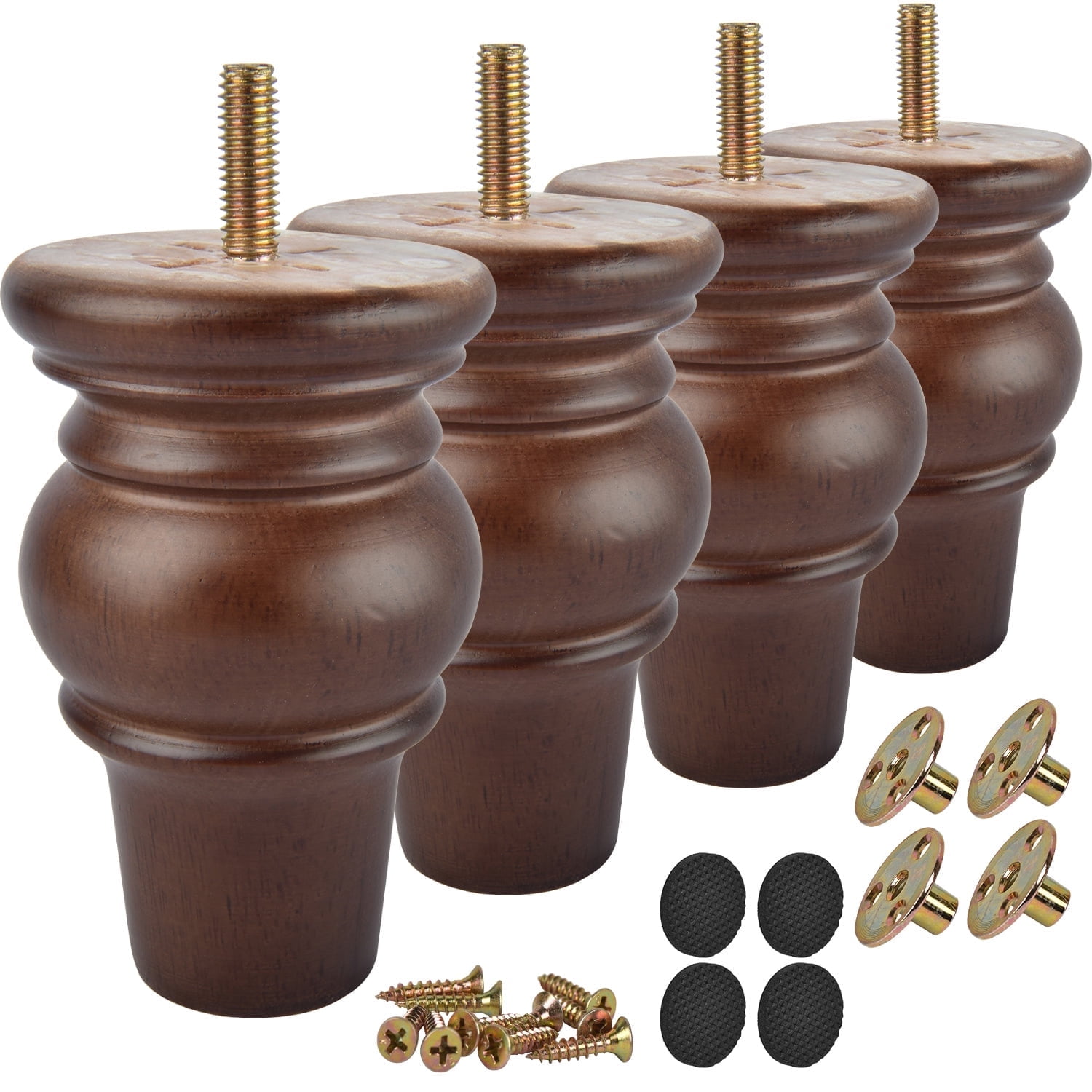 4 Inch / 10 cm Wooden Furniture Legs,TCHOSUZ Bun Feet with 5/16 inch ...