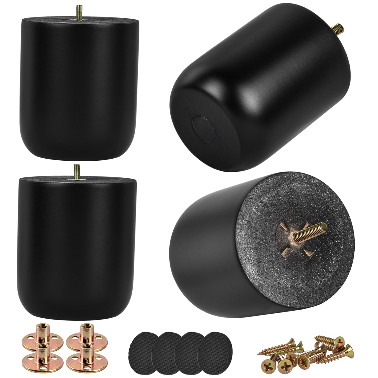 4 Inch / 10cm Solid Wood Furniture Legs, Btowin VCF 4Pcs Black Modern ...