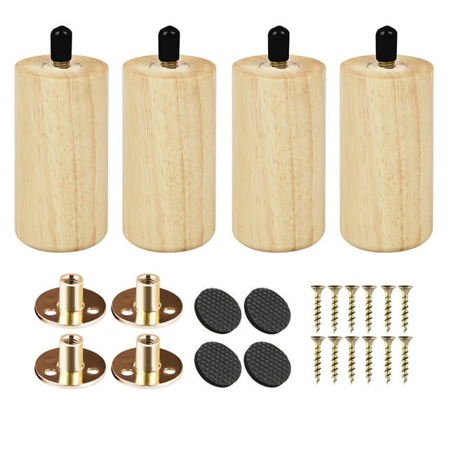 4 Inch / 10cm Solid Wood Furniture Legs, Btowin VCF 4Pcs Modern Round ...