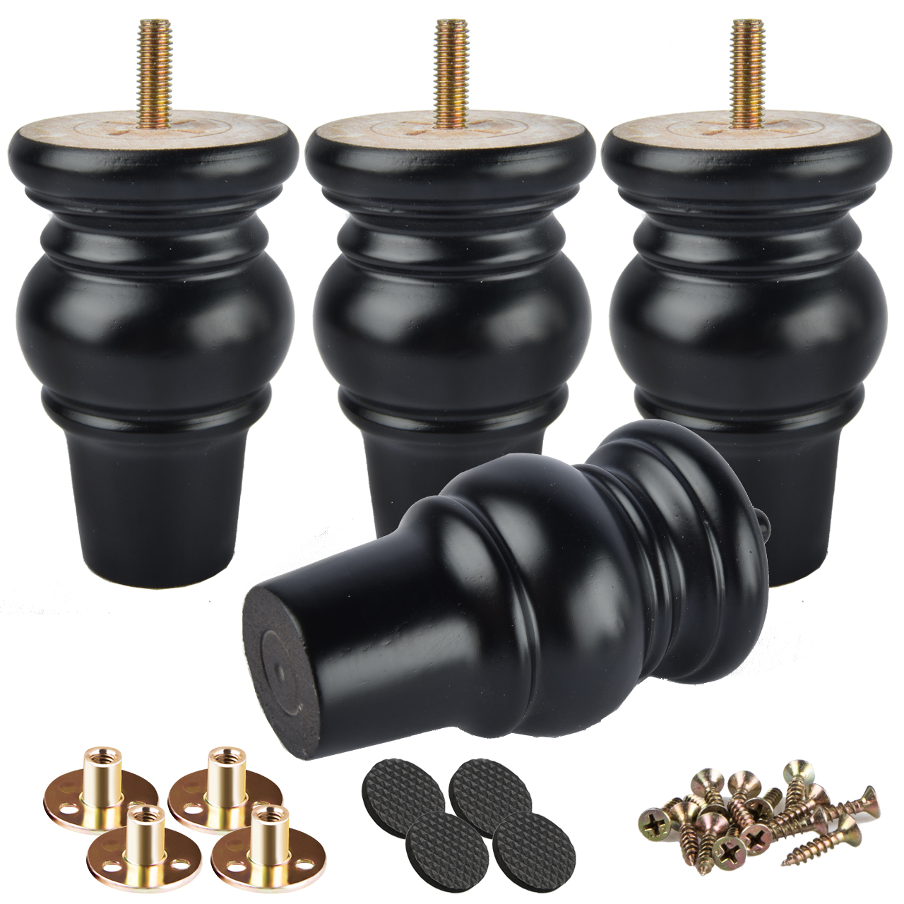 4 Inch / 10cm Solid Wood Furniture Legs, Btowin VCF 4Pcs Wooden Turned ...