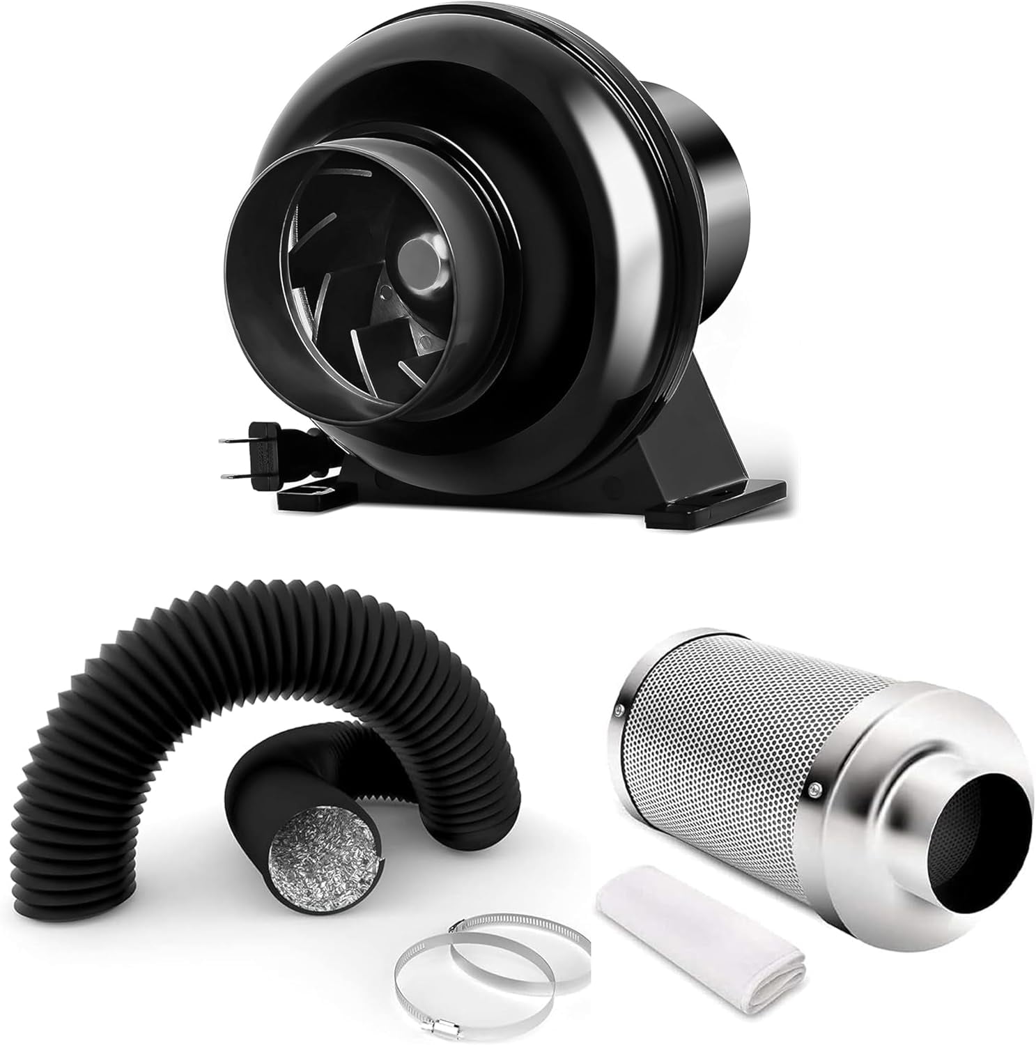 4 Inch 195 CFM Inline Fan, Air Circulation Vent Blower, Air Carbon ...