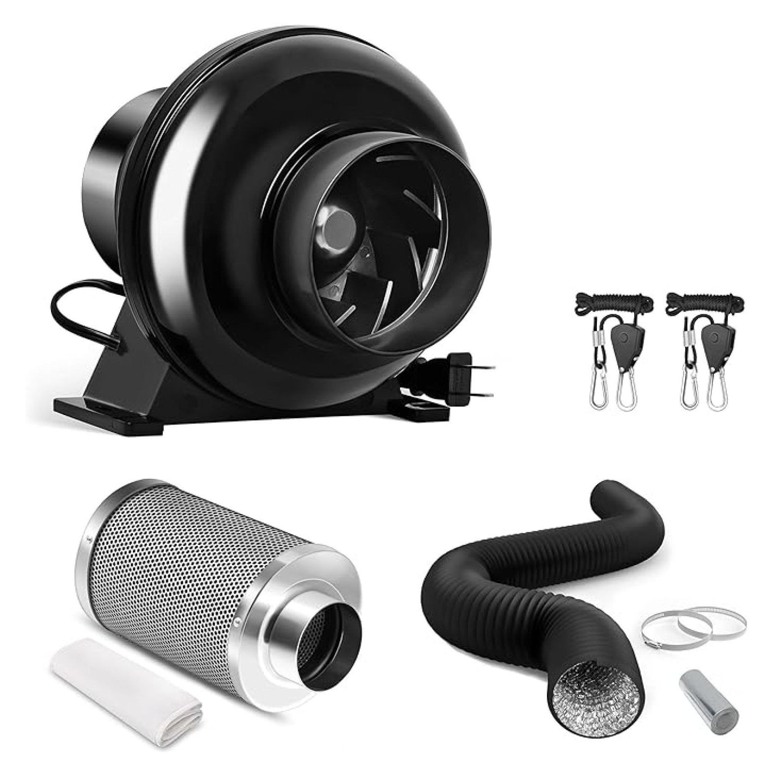 4 Inch 195 CFM Inline Fan Circulation Vent Blower, Air Carbon Filter, 8 ...