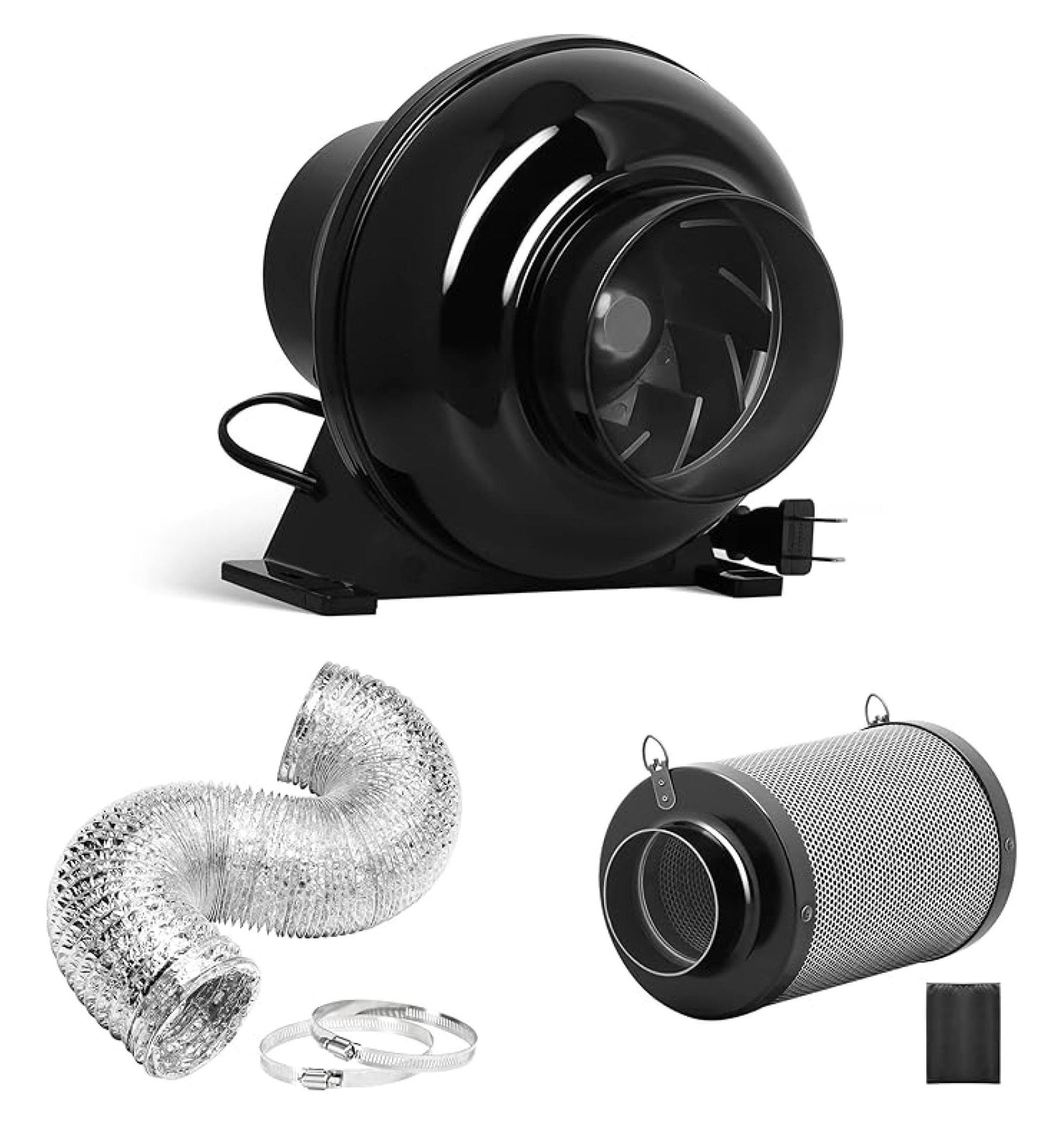 4 Inch 195 CFM Inline Fan Upgrade, Air Carbon Filter, 8 Feet Flexible ...