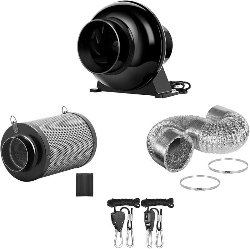4 Inch 195 CFM Inline Fan Vent Blower, Upgrade Air Carbon Filter, 8 ...
