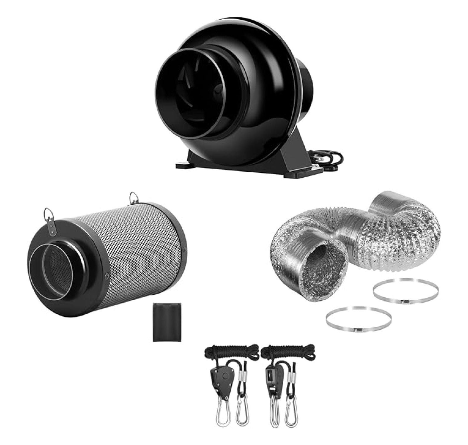 4 Inch 195 CFM Inline fan Circulation Vent Blower, Air Carbon Filter ...