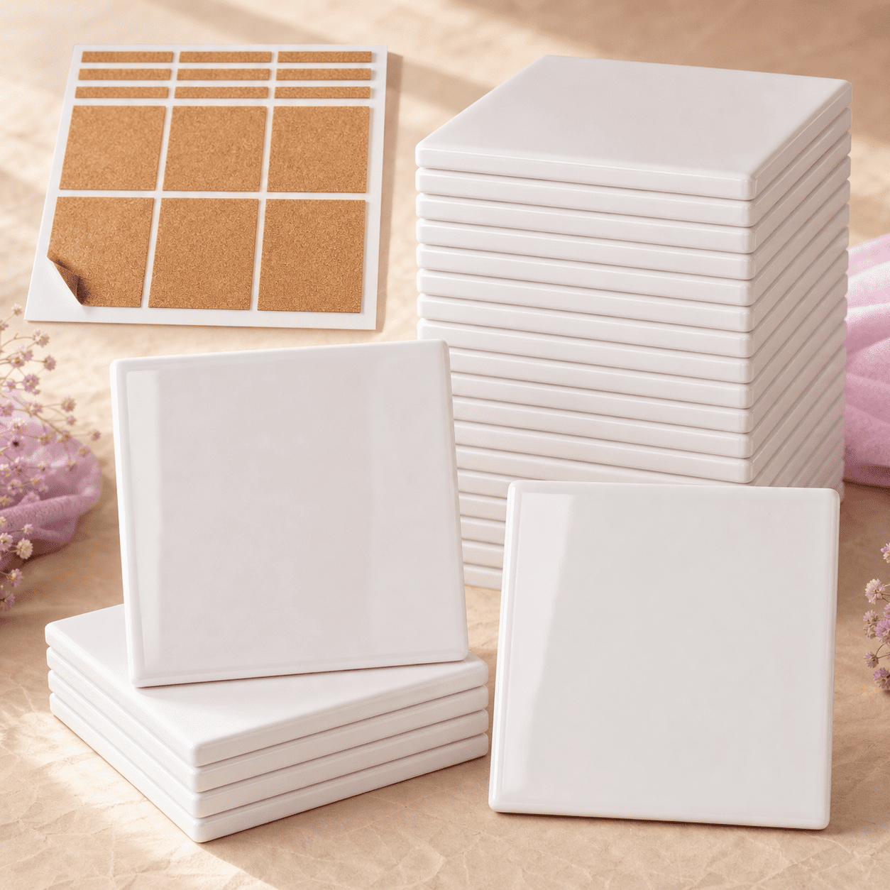 4 Inch-24 Pieces-Square Square Ceramic Tiles Coasters DIY Heat Transfer ...