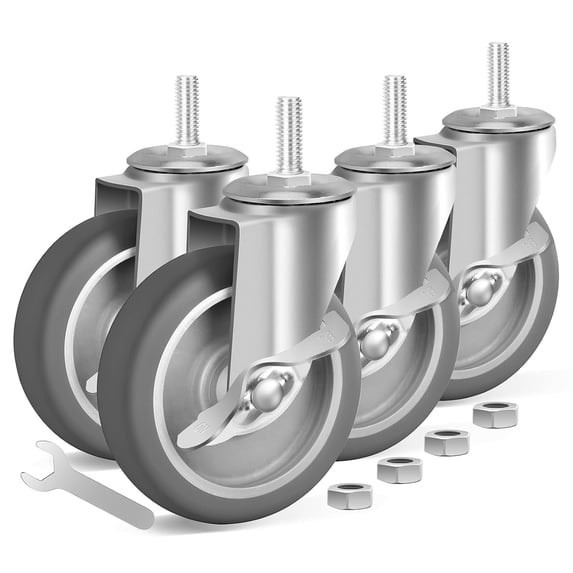 4 Inch 3/8-16x1 Threaded Stem Caster Wheels with Brake, Set of 4 Heavy ...