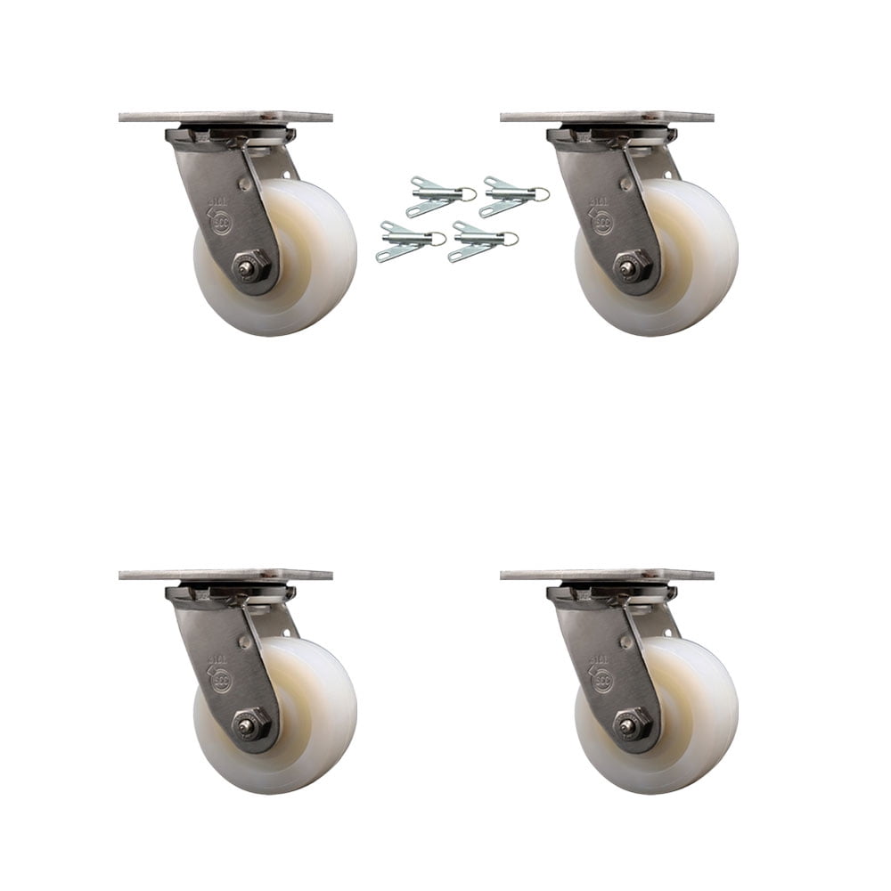 4 Inch 316 Stainless Steel Nylon Swivel Caster Set w/Delrin Bearing ...