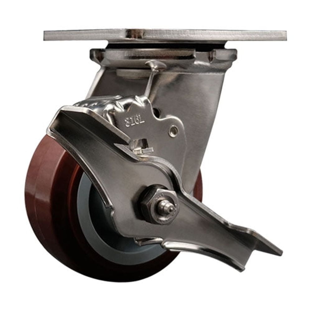 4 Inch 316 Stainless Steel Polyurethane Swivel Caster w/Delrin Bearing ...