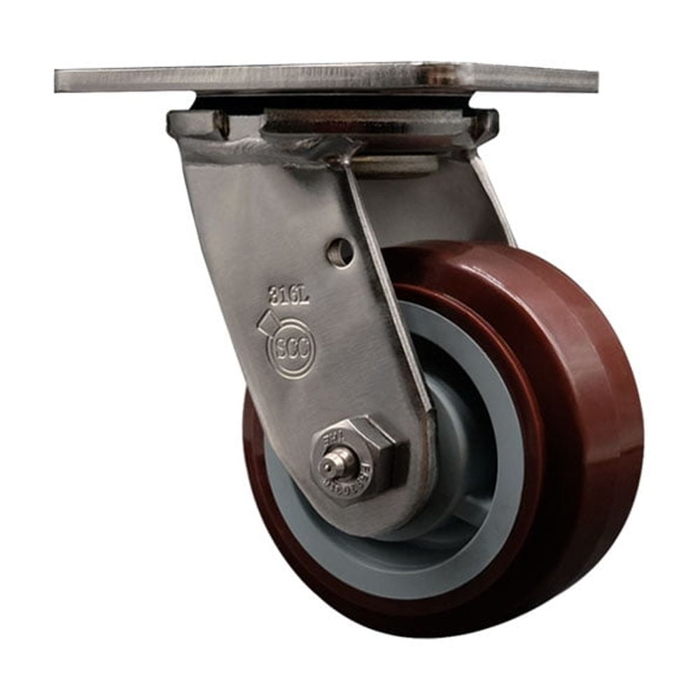 4 Inch 316 Stainless Steel Polyurethane Wheel Swivel Caster w/Delrin ...