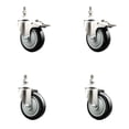 4 Inch 316SS Black Polyurethane 10mm Threaded Stem Caster Set 2 Lock ...