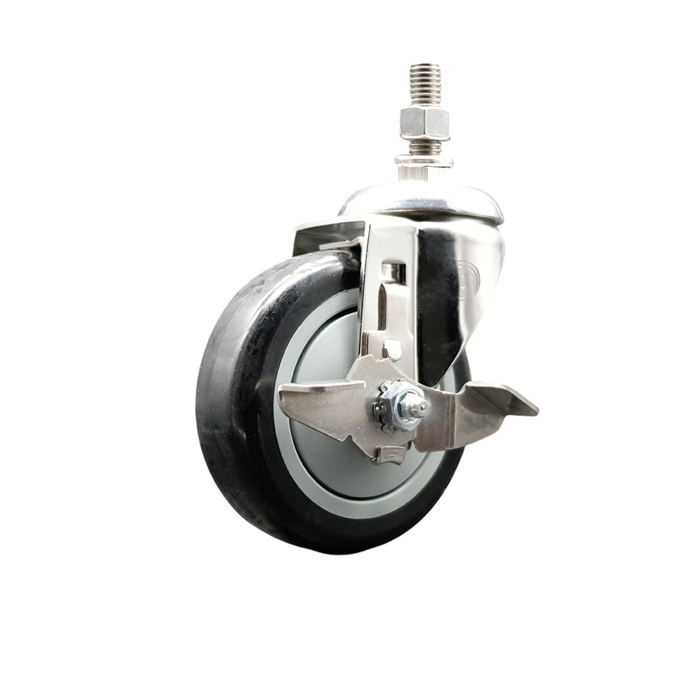 4 Inch 316SS Black Polyurethane Swivel 10mm Threaded Stem Caster with ...