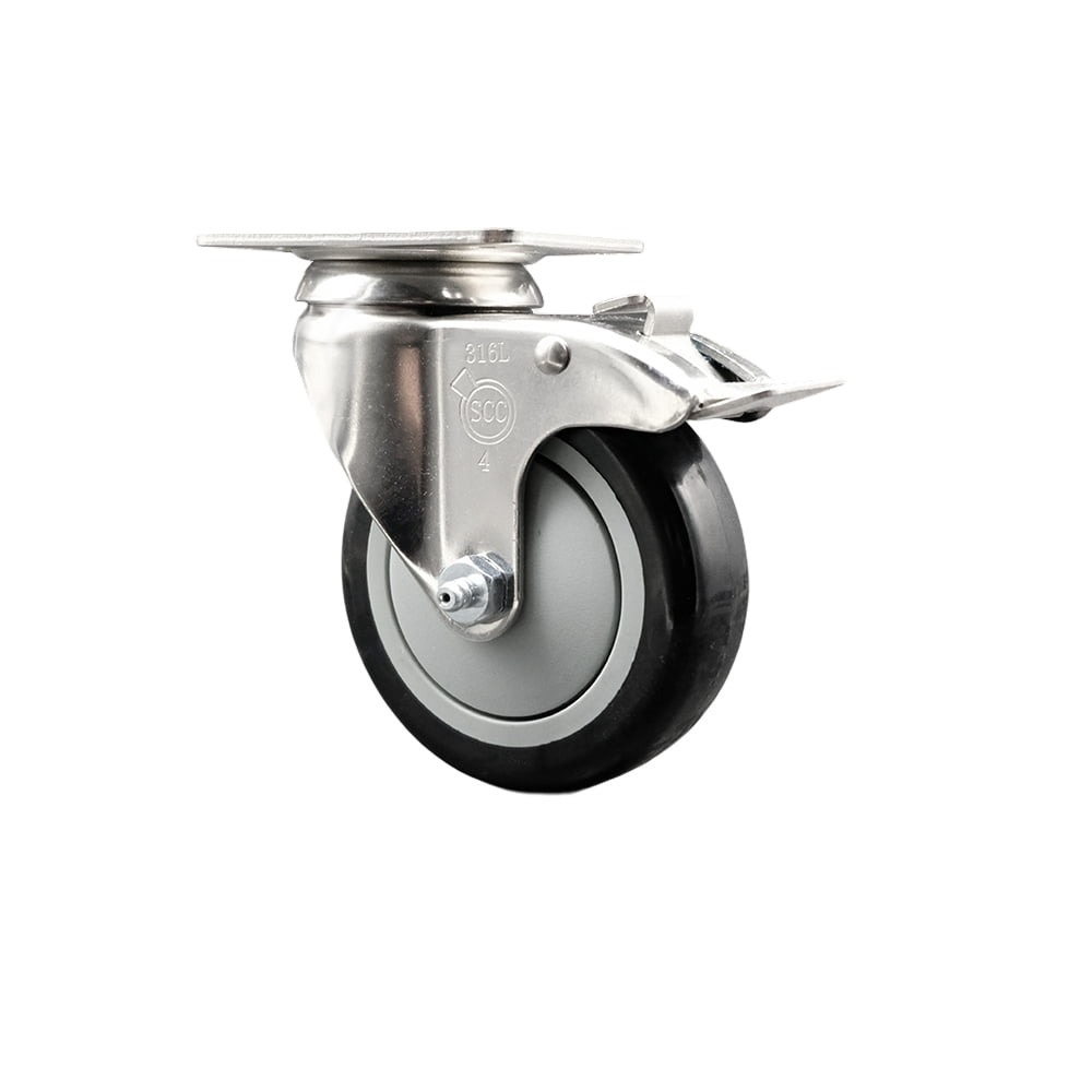 4 Inch 316SS Black Polyurethane Swivel Top Plate Caster with Total Lock ...