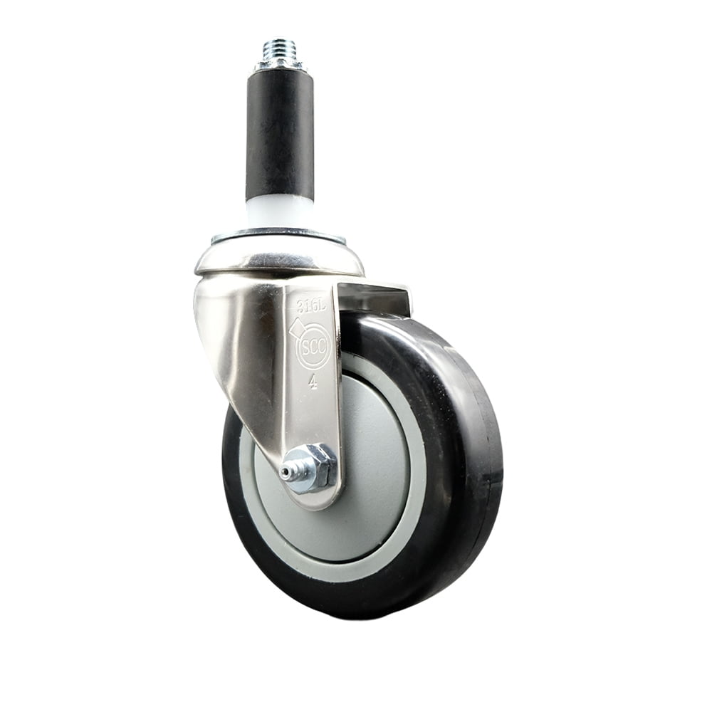 4 Inch 316SS Black Polyurethane Wheel Swivel 1 Inch Expanding Stem ...
