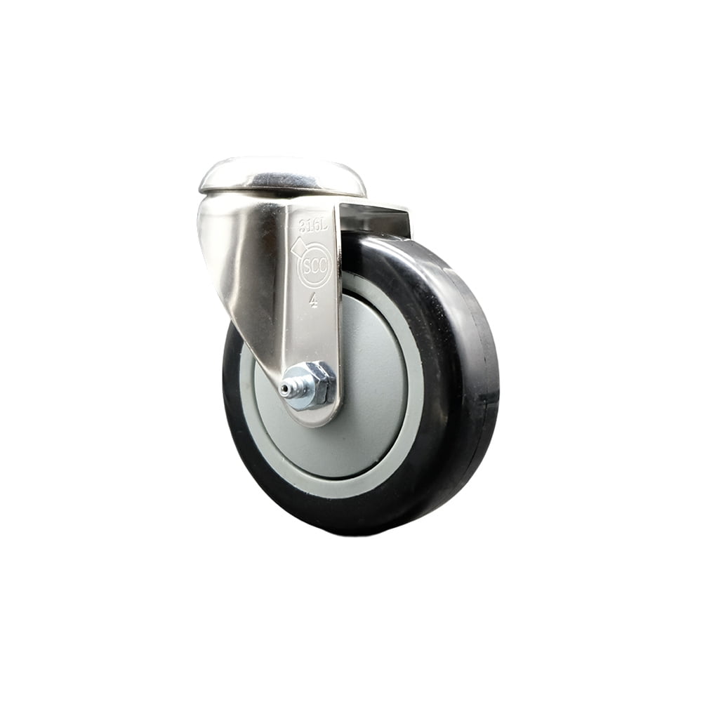 4 Inch 316SS Black Polyurethane Wheel Swivel Bolt Hole Caster Service ...
