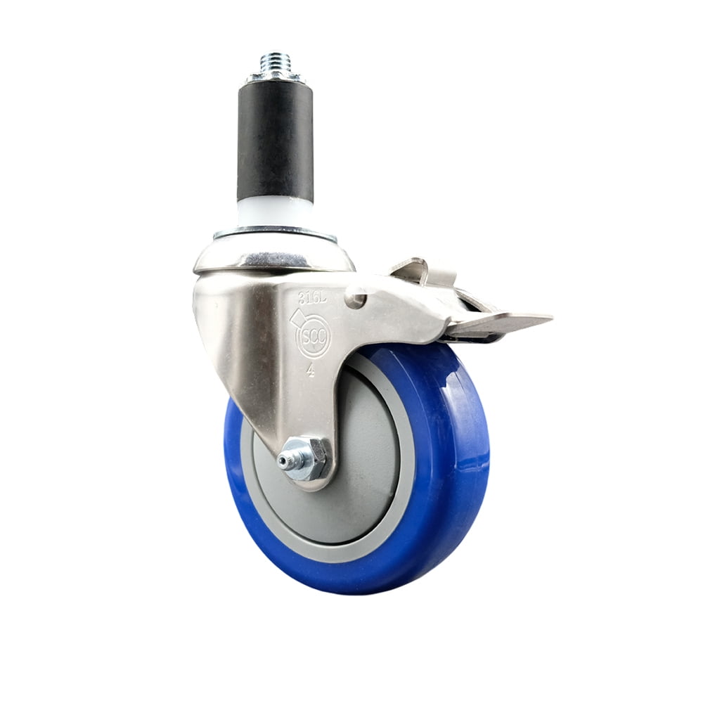 4 Inch 316SS Blue Poly Swivel 1-1/4 Inch Expanding Stem Caster Lock ...