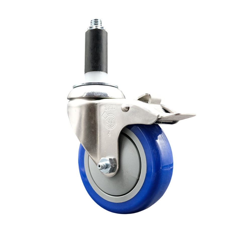 4 Inch 316SS Blue Poly Swivel 1 Inch Expanding Stem Caster Lock Brake ...