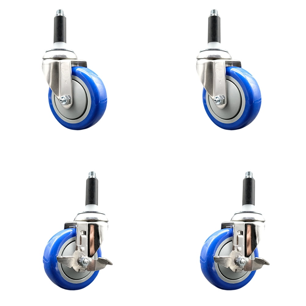 4 Inch 316SS Blue Poly Swivel 3/4 Inch Expanding Stem Caster Set 2 ...