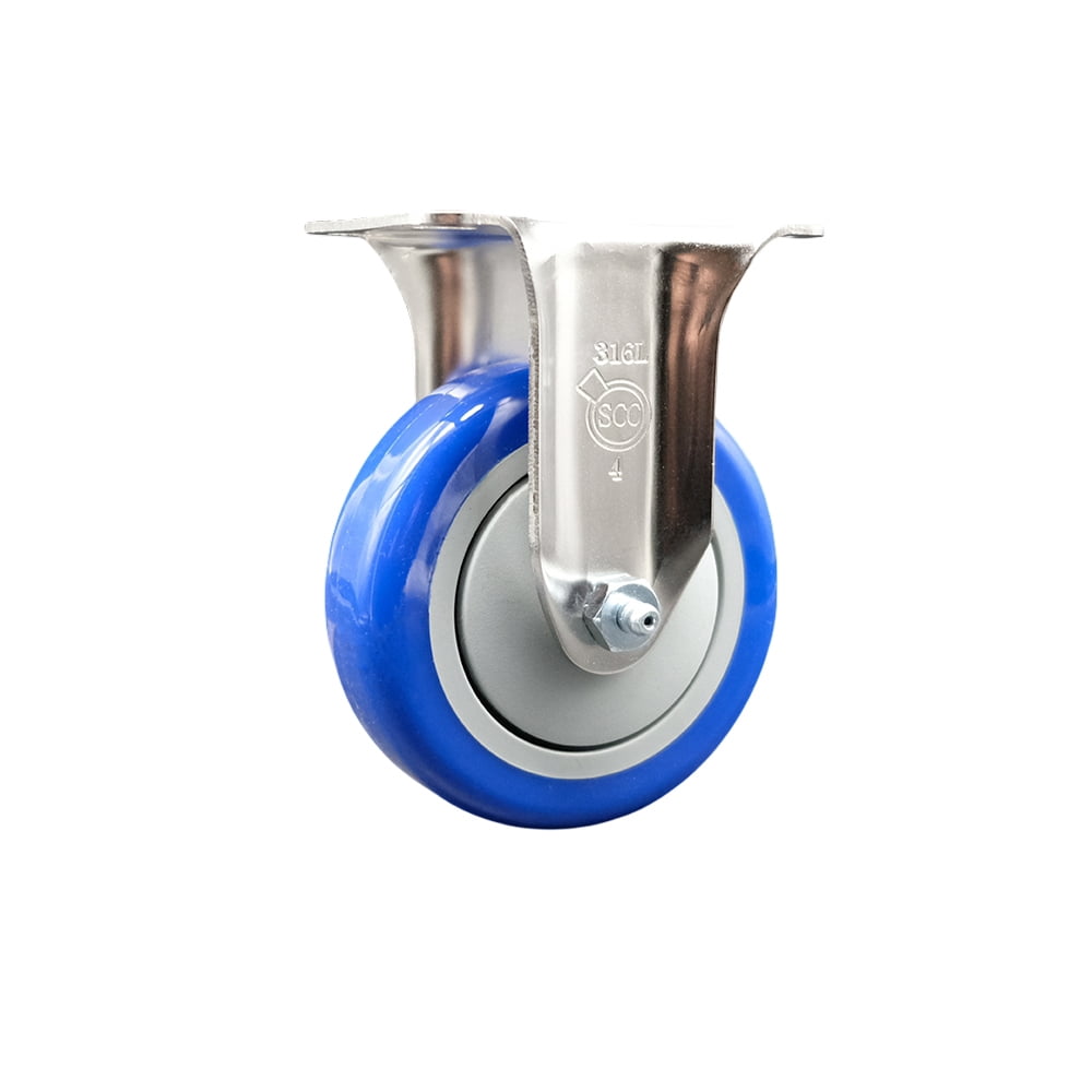 4 Inch 316SS Blue Polyurethane Wheel Rigid Top Plate Caster Service ...