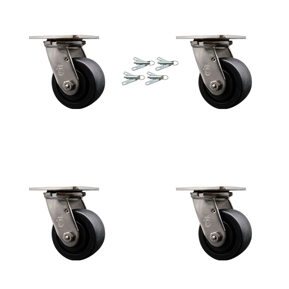 4 Inch 316SS Glass Filled Nylon Swivel Caster Set w/Delrin Bearing ...