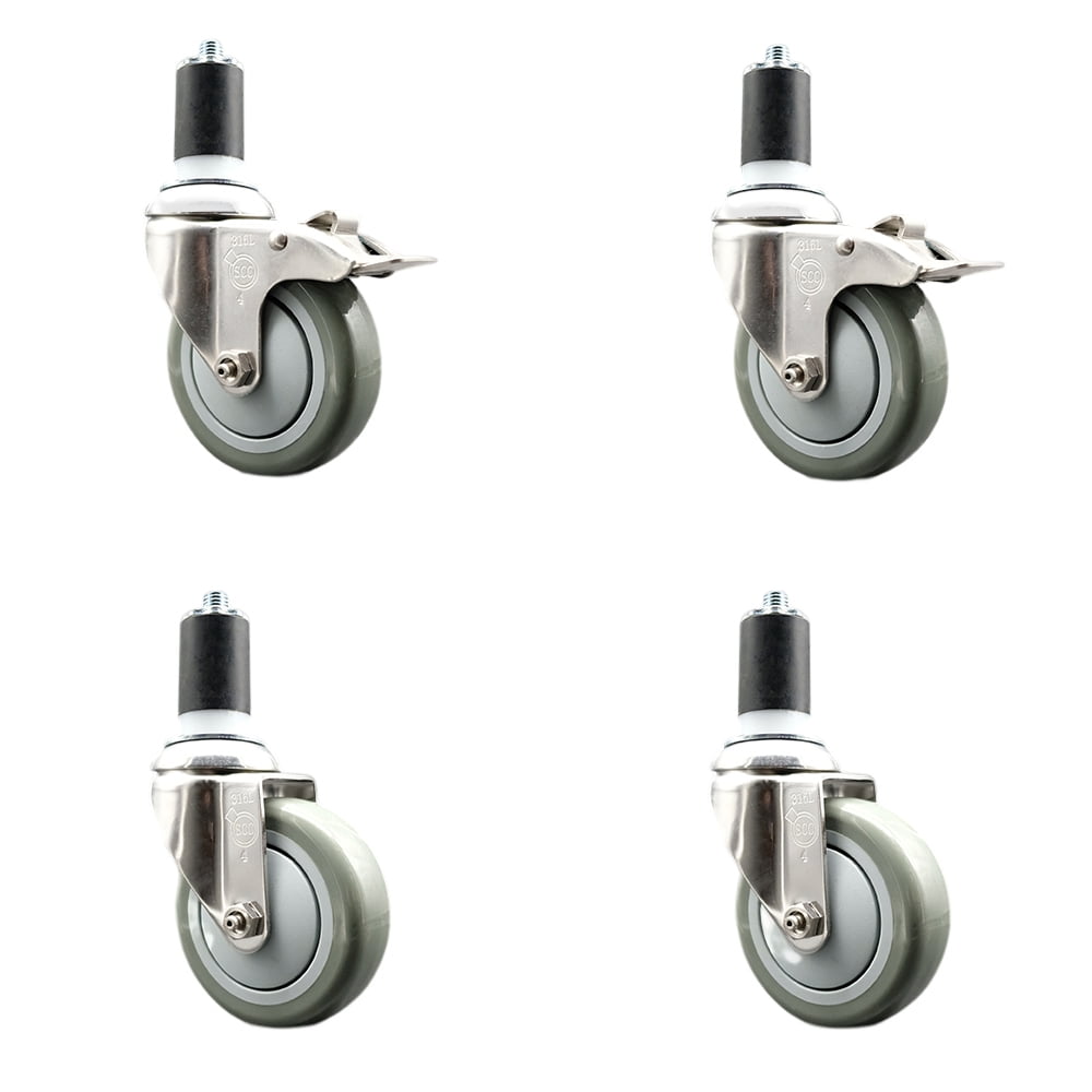 4 Inch 316SS Gray Poly Swivel 1-1/2 Inch Expanding Stem Caster Set 2 ...