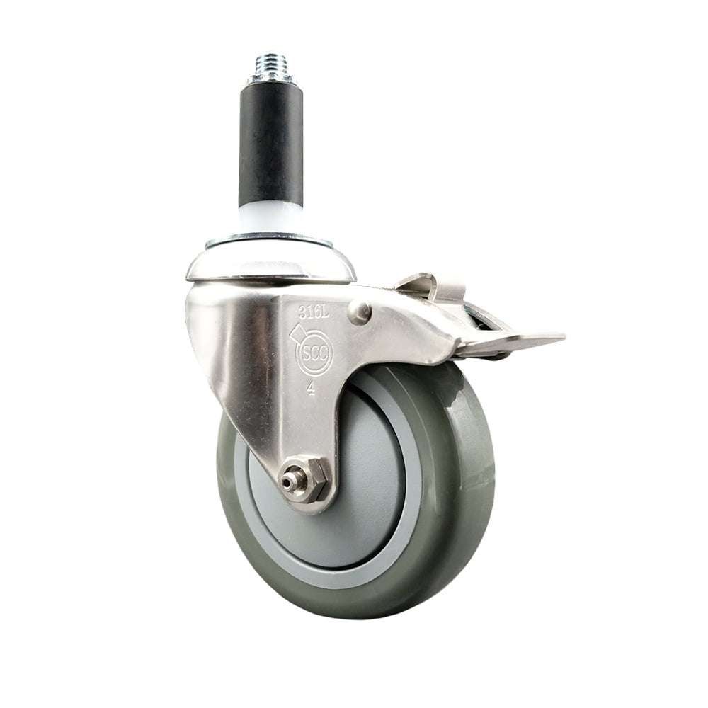 4 Inch 316SS Gray Poly Swivel 1 Inch Expanding Stem Caster Lock Brake ...