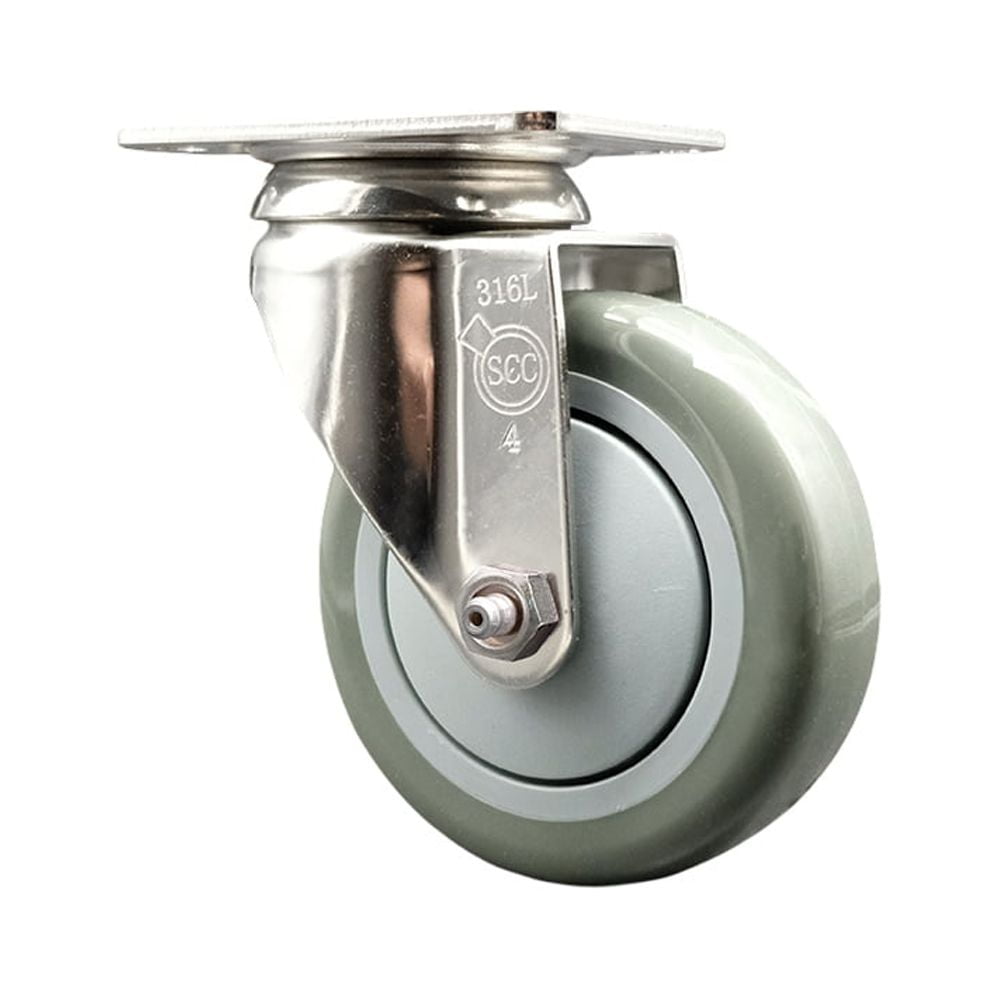 4 Inch 316SS Gray Polyurethane Wheel Swivel Top Plate Caster Service ...
