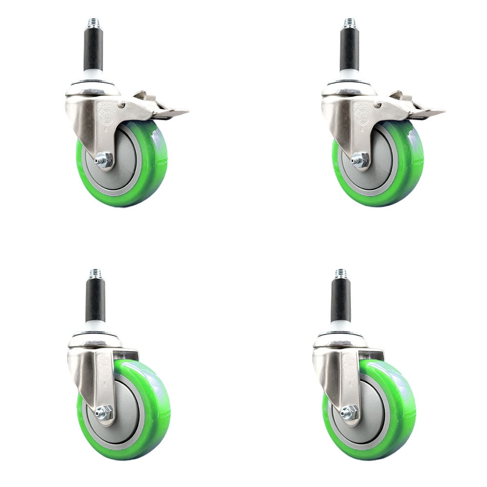 4 Inch 316SS Green Poly Swivel 3/4 Inch Expanding Stem Caster Set 2 Lock Brake - Walmart.com