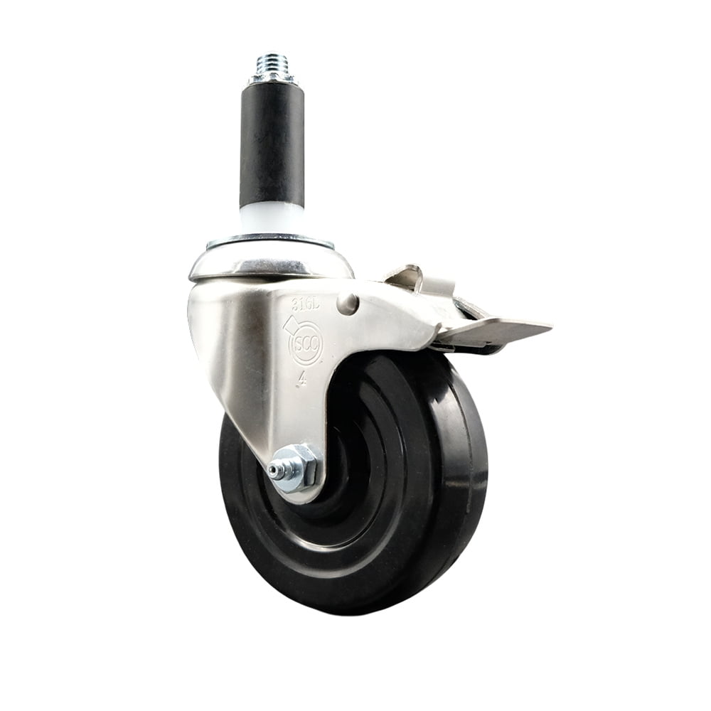 4 Inch 316SS Hard Rubber Swivel 1 Inch Expanding Stem Caster Lock Brake ...