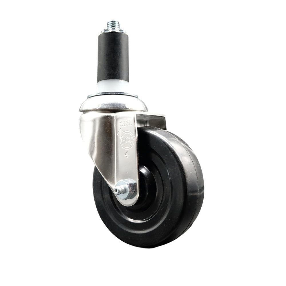 4 Inch 316SS Hard Rubber Wheel Swivel 1-3/8 Inch Expanding Stem Caster ...