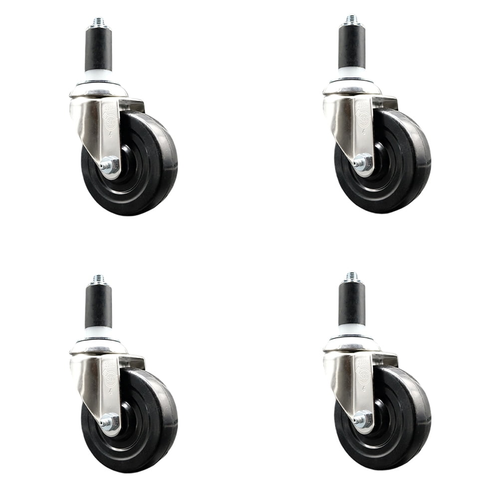 4 Inch 316SS Hard Rubber Wheel Swivel 1-3/8 Inch Expanding Stem Caster ...