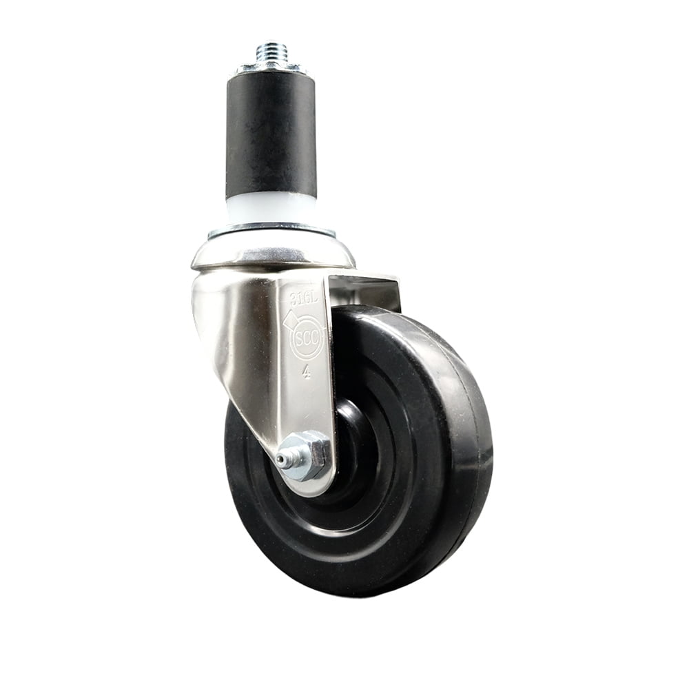 4 Inch 316SS Hard Rubber Wheel Swivel 1-5/8 Inch Expanding Stem Caster ...