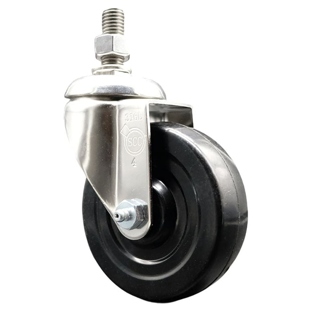 4 Inch 316SS Hard Rubber Wheel Swivel 3/8 Inch Threaded Stem Caster SCC ...
