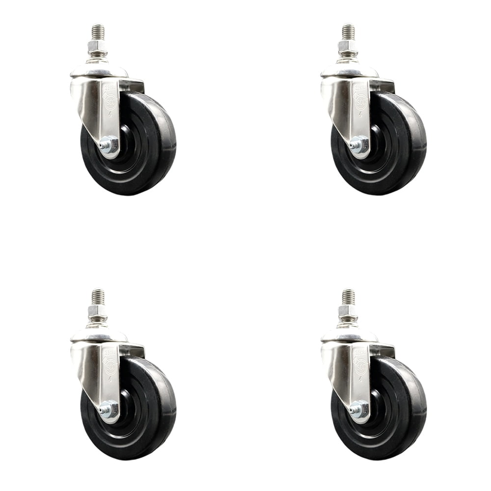 4 Inch 316SS Hard Rubber Wheel Swivel ½ Inch Threaded Stem Caster Set SCC - Walmart.com