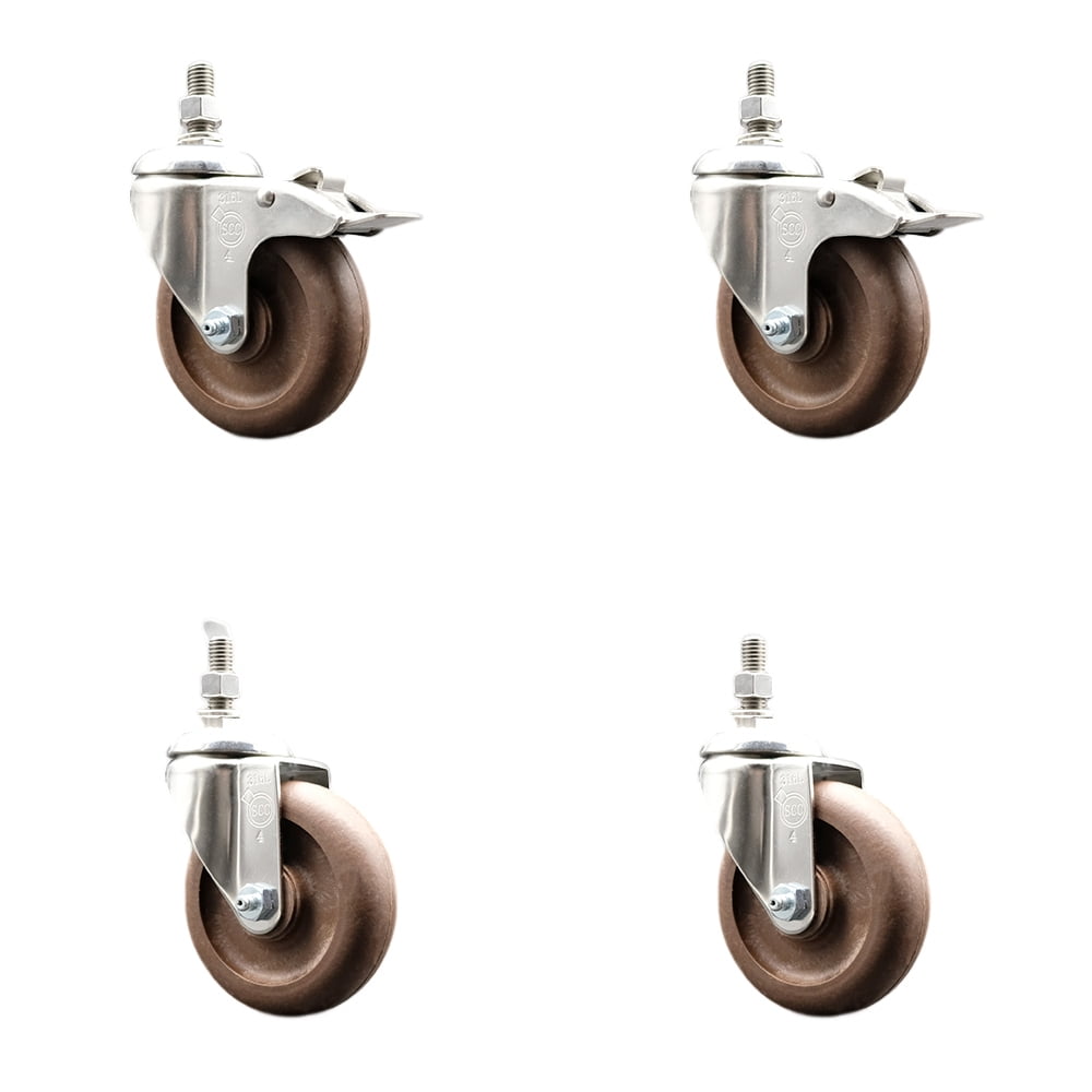 4 Inch 316SS High Temp Glass Filled Nylon 12mm Stem Caster Set 2 Lock ...