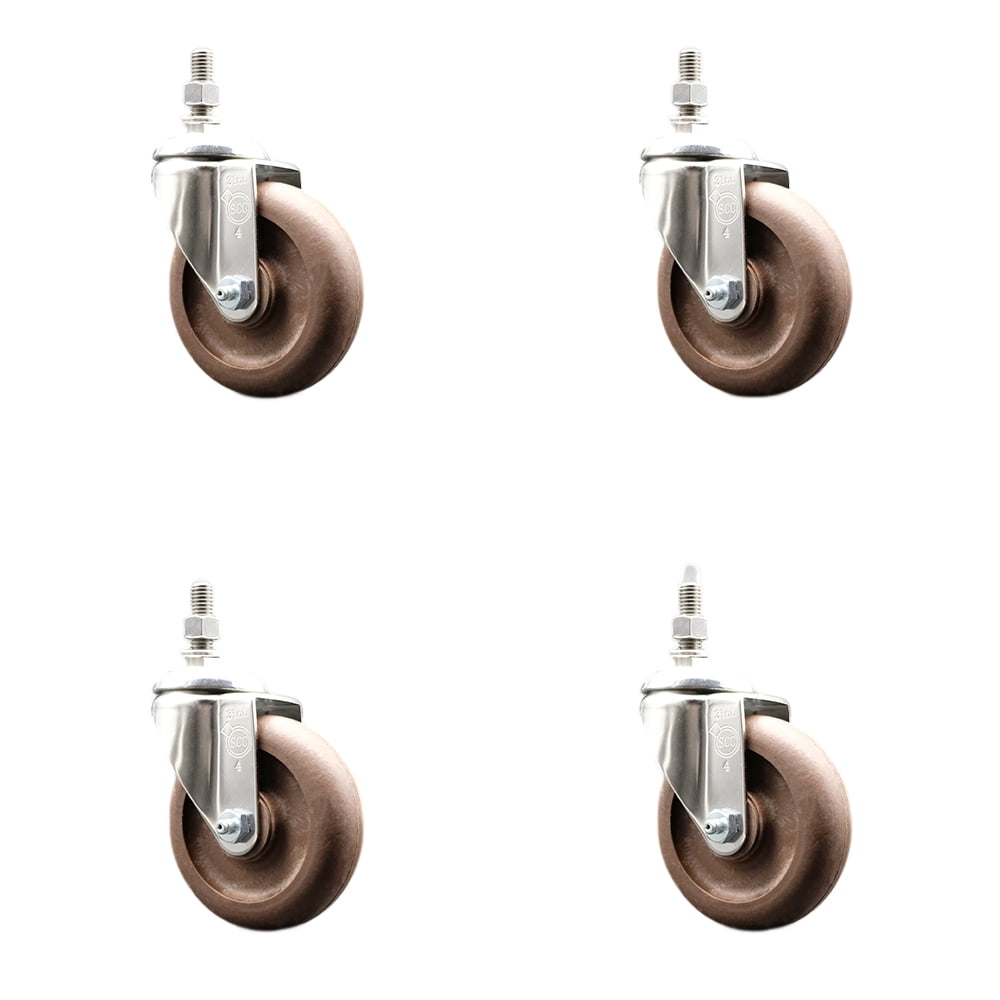 4 Inch 316SS High Temp Glass Filled Nylon 12mm Threaded Stem Caster Set ...