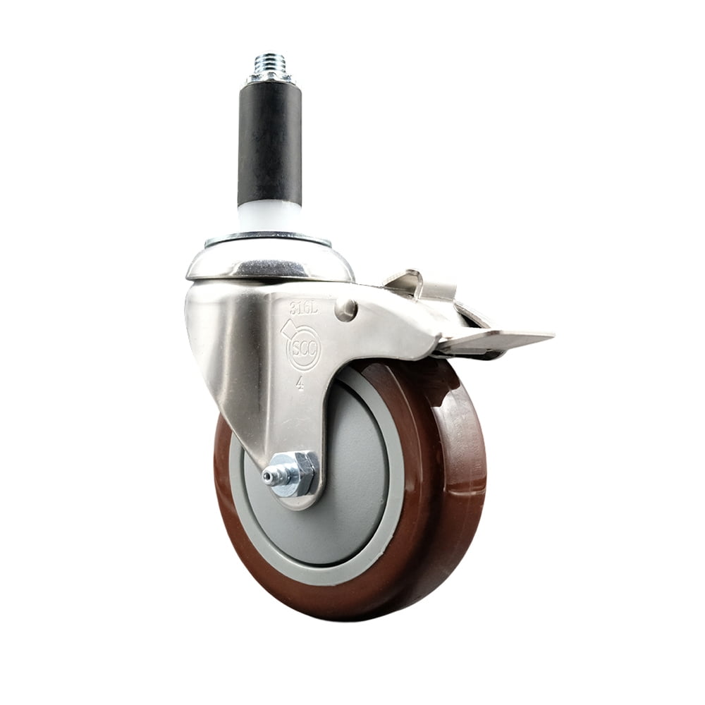 4 Inch 316SS Maroon Poly Swivel 1 Inch Expanding Stem Caster Lock Brake ...