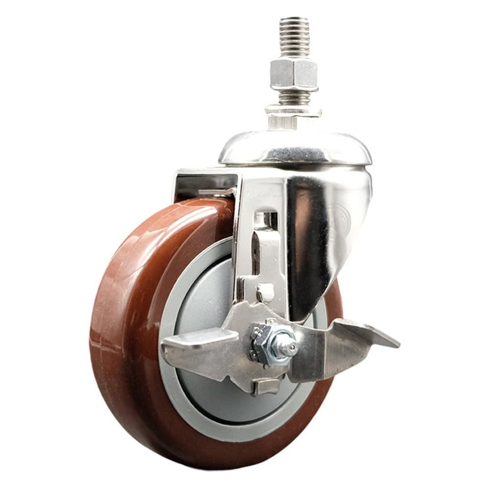 4 Inch 316SS Maroon Polyurethane Swivel 10mm Threaded Stem Caster with ...