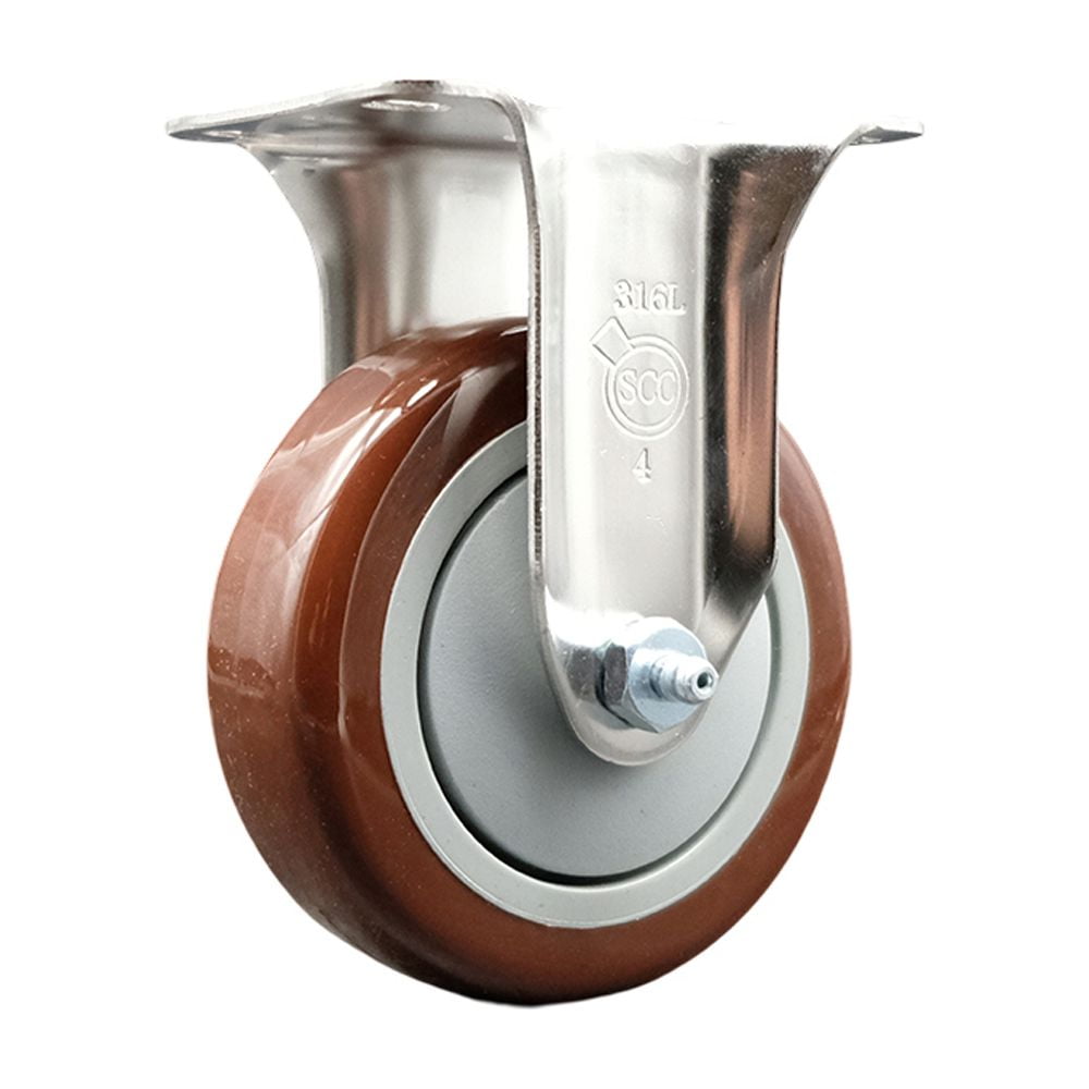 4 Inch 316SS Maroon Polyurethane Wheel Rigid Top Plate Caster Service ...